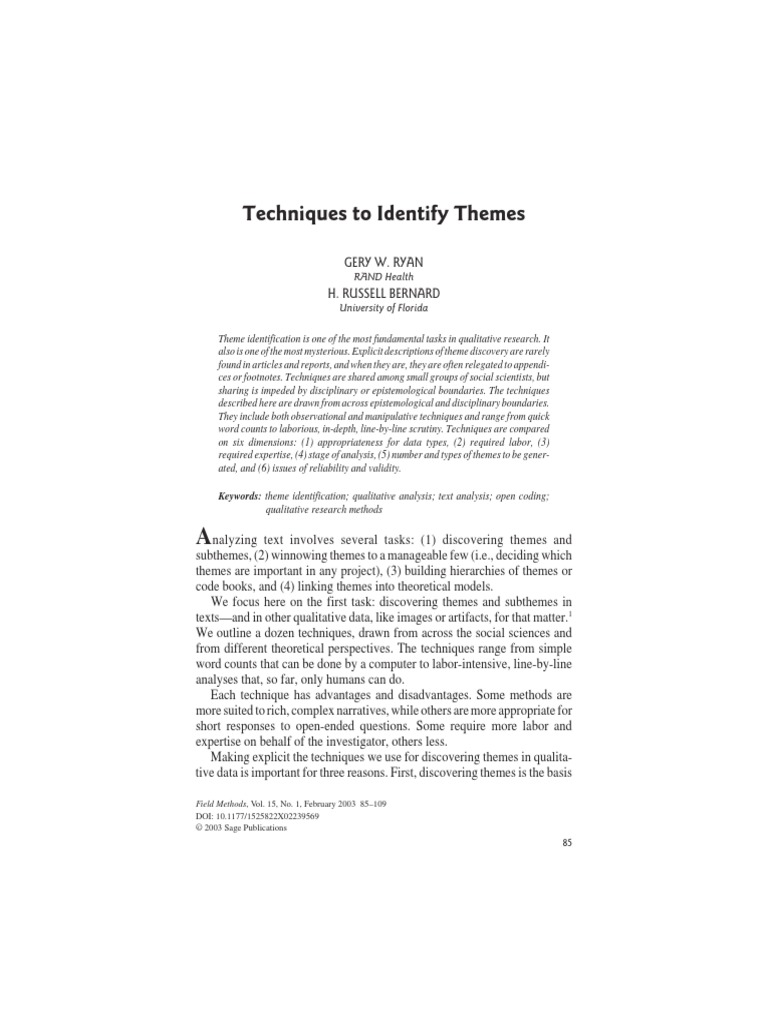 Techniques To Identify Themes PDF | PDF | Qualitative Research ...