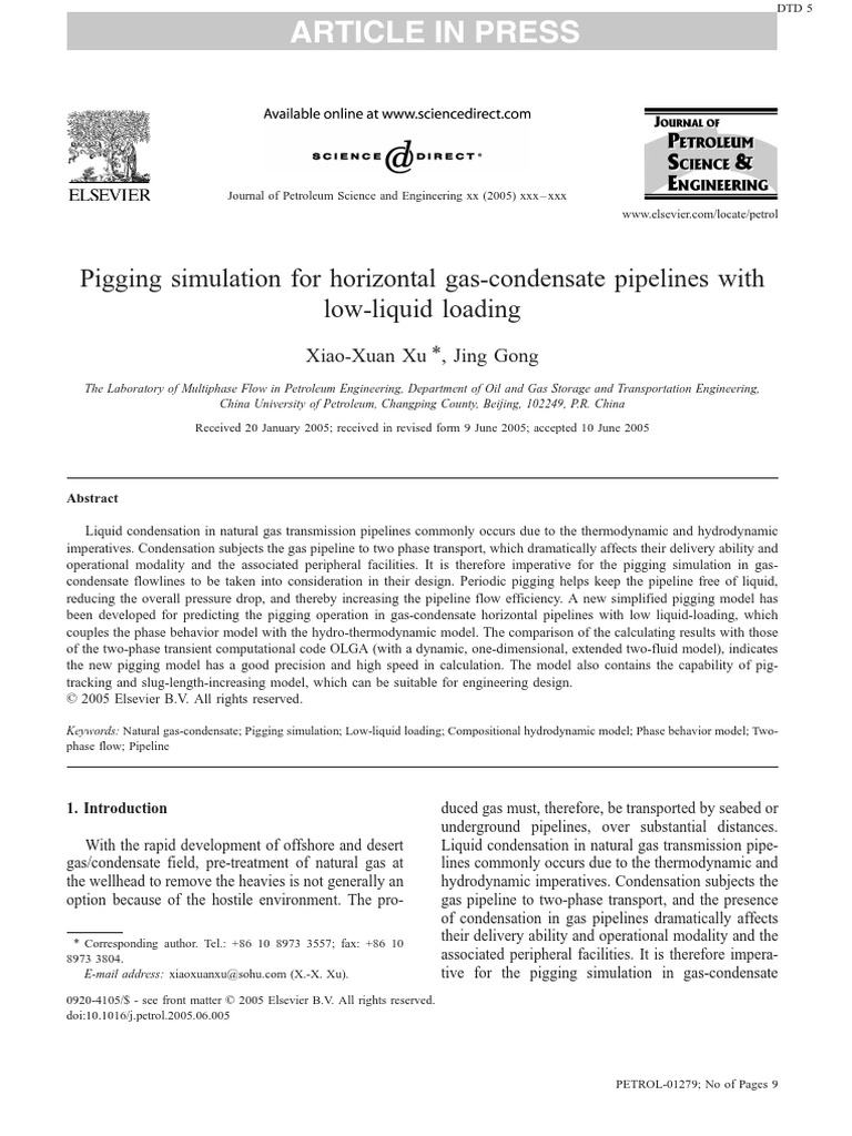 Pigging Simulation For Horizontal Gas-Condensate Pipelines With Low ... Pigging Simulation For Horizontal Gas-Condensate Pipelines With Low ...