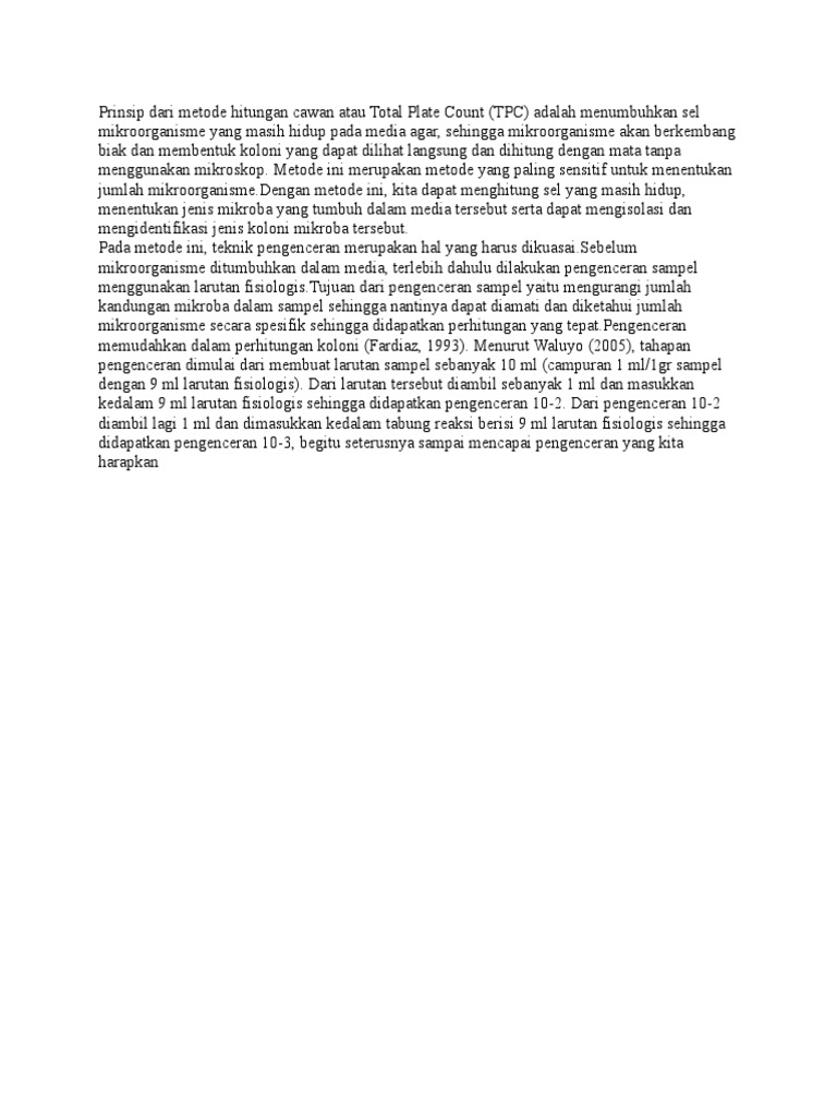 Prinsip Dari Metode Hitungan Cawan Atau Total Plate Count | PDF