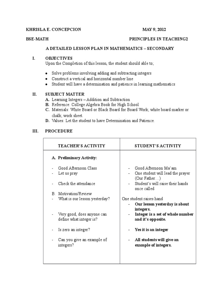A Detailed Lesson Plan in Mathematics | PDF