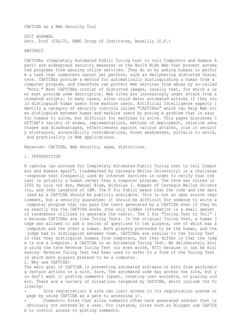 Captcha | PDF | Areas Of Computer Science | Cybercrime