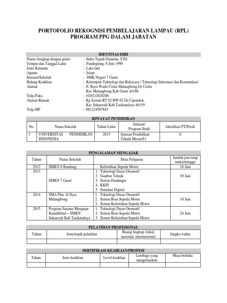 Contoh Portofolio RPL | PDF