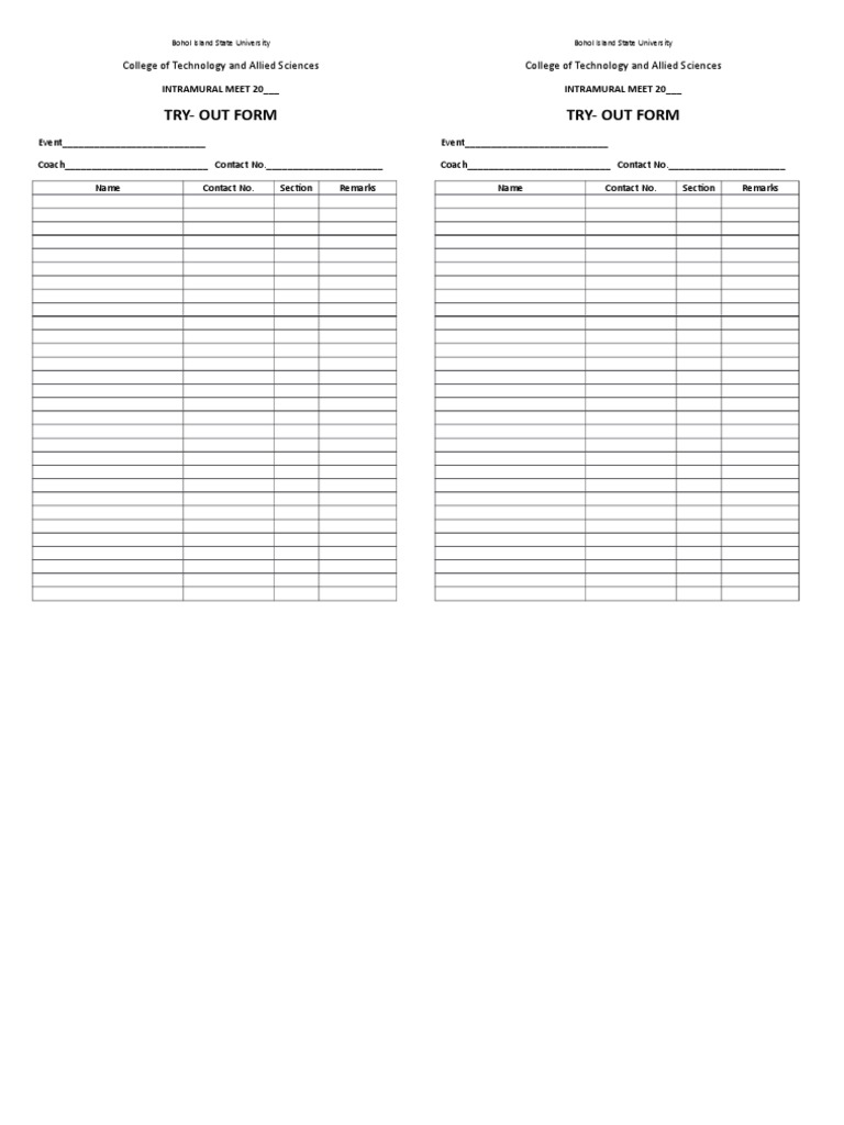 Try-Out Form | PDF
