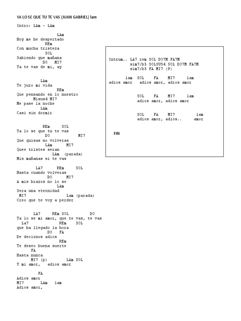 Ya Lo Se Que Tu Te Vas Acordes | PDF