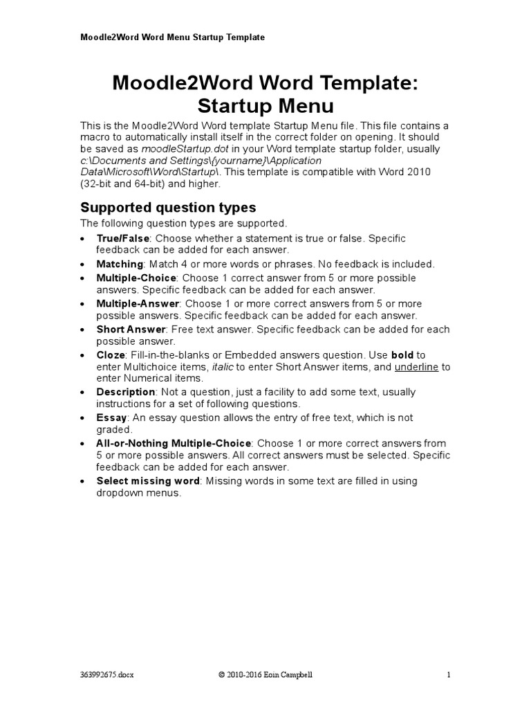 Moodle 2 Word Template | PDF | Multiple Choice | Booting