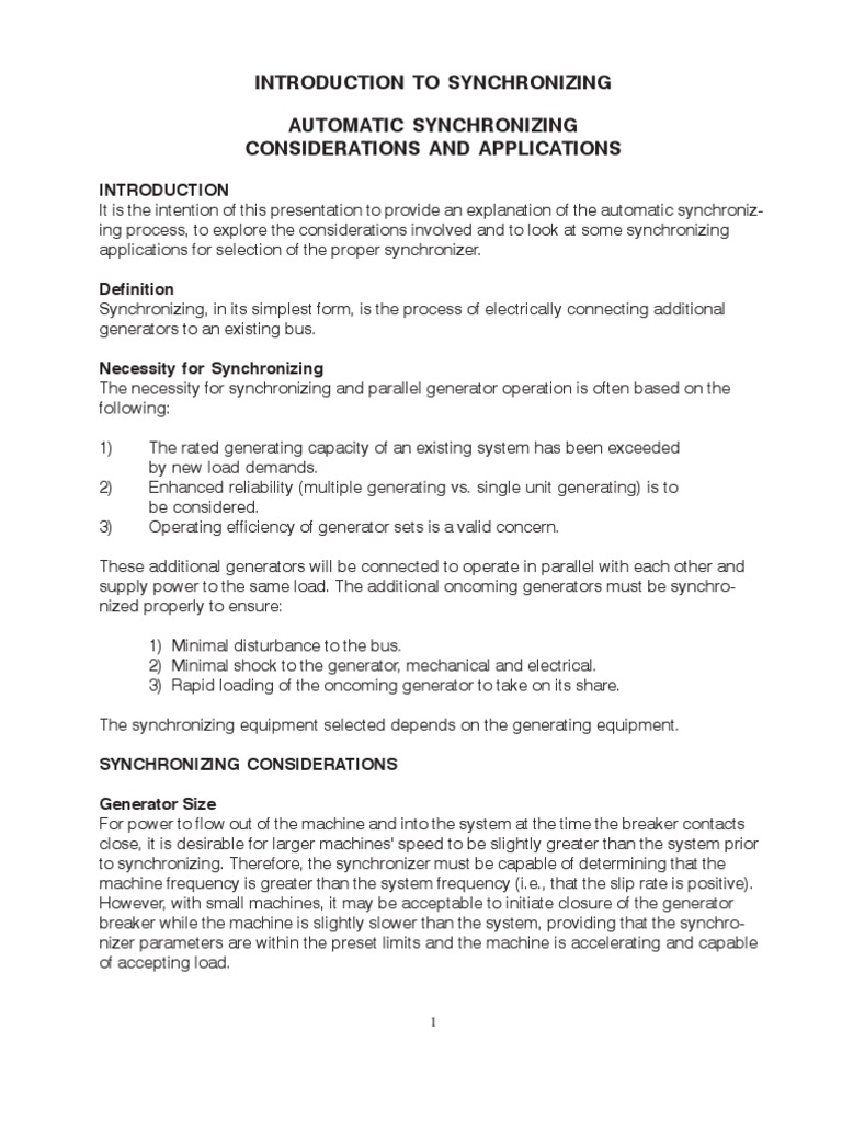 Introduction To Automatic Synchronizing | PDF | Electric Generator | Relay