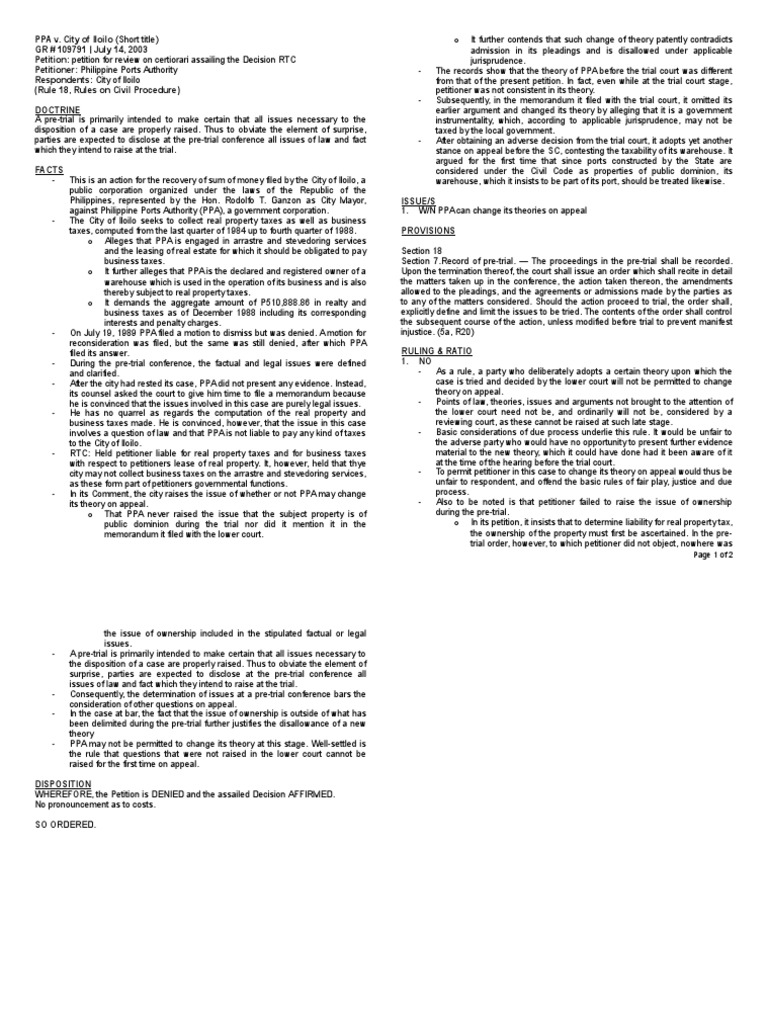 PPA vs. City of Iloilo: Tax Liability Ruling | PDF | Lawsuit | Appeal
