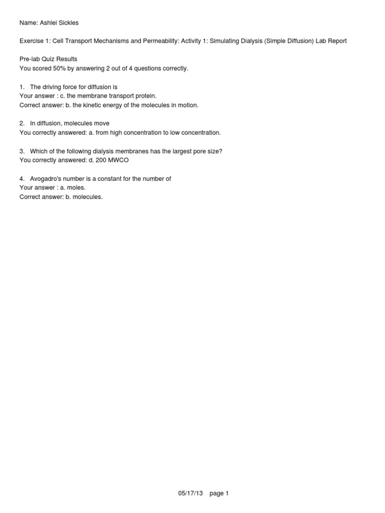Physioex 9 0 Exercise 1 Act 1 PDF | PDF | Cell Membrane | Chloride