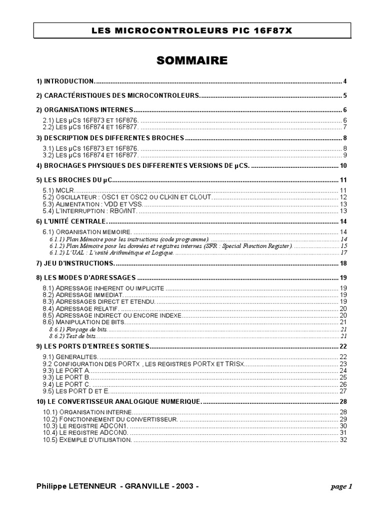 Cours PIC16F877A PDF | PDF | Microcontrôleur | Informatique