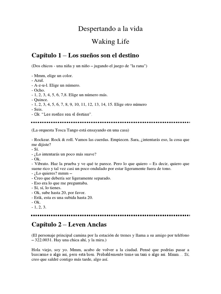 Despertando A La Vida Guion Traduccion Por Joshua Pinzon PDF | PDF