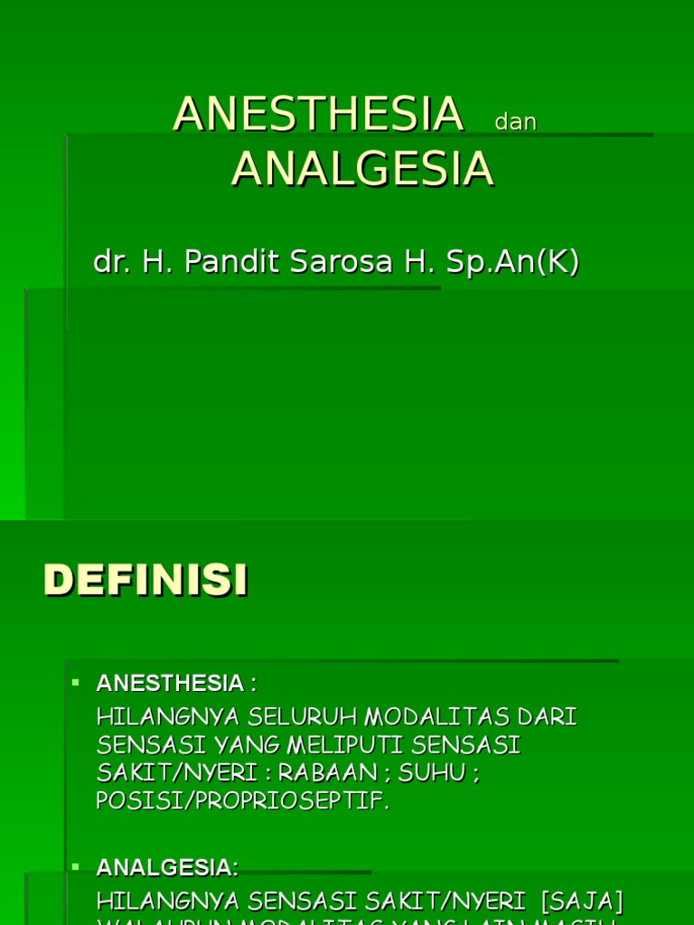 Anesthesia Dan Analgesia | PDF