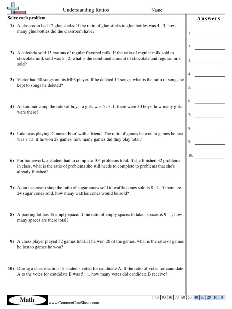 Ratio Problem Solving Worksheet | PDF | Milk