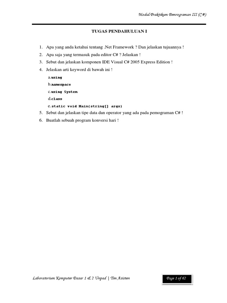 Panduan Praktikum C# Unpad | PDF