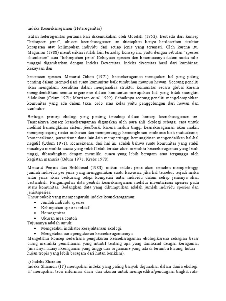 Indeks Keanekaragaman Shannon-Wiener | PDF