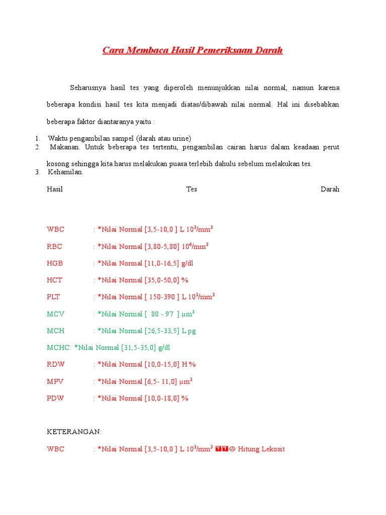 Cara Membaca Hasil Pemeriksaan Darah | PDF | Sains & Matematika