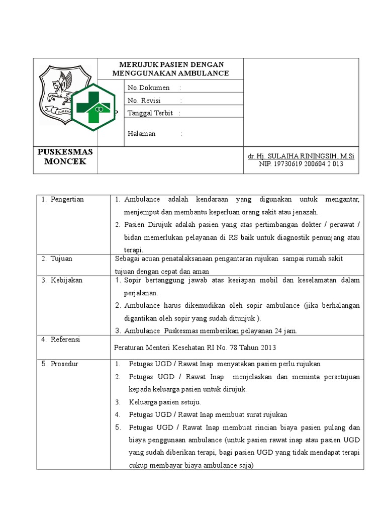 SOP Rujukan Pemakaian Ambulance New | PDF