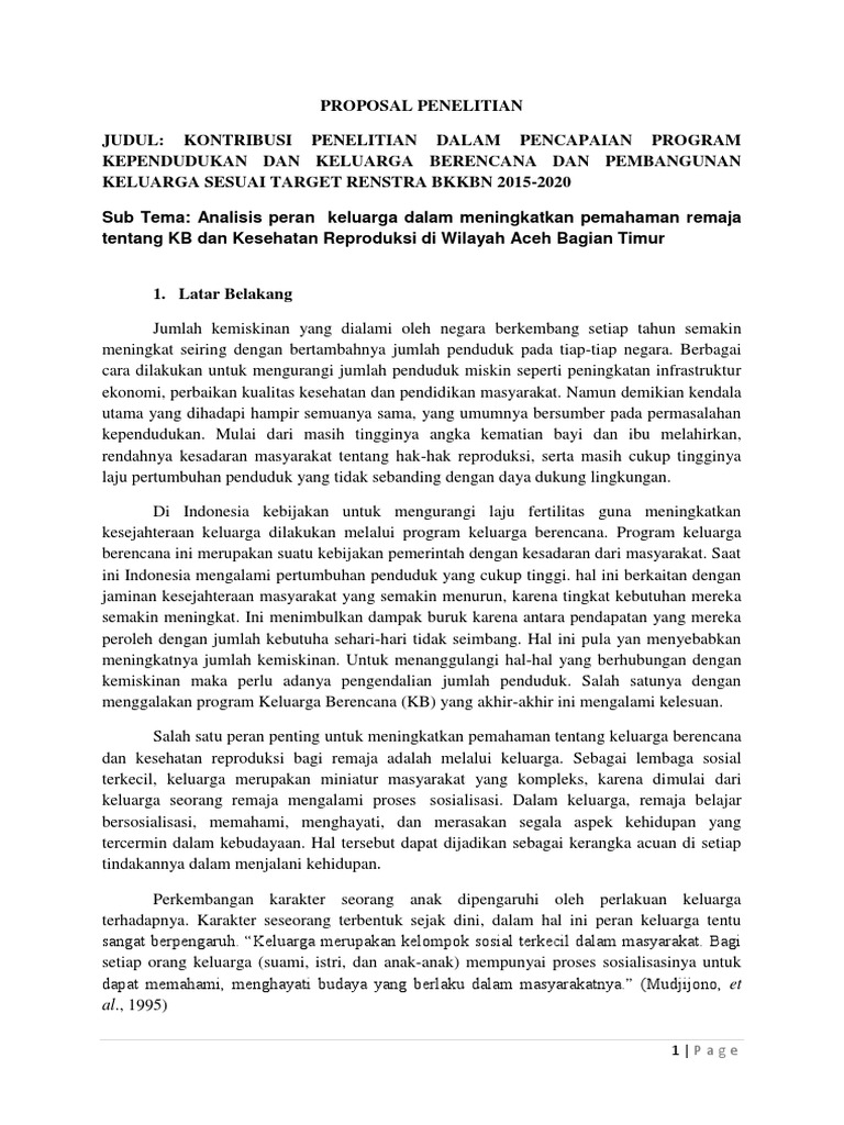 Isian Proposal Penelitian BKKBN 2017 | PDF