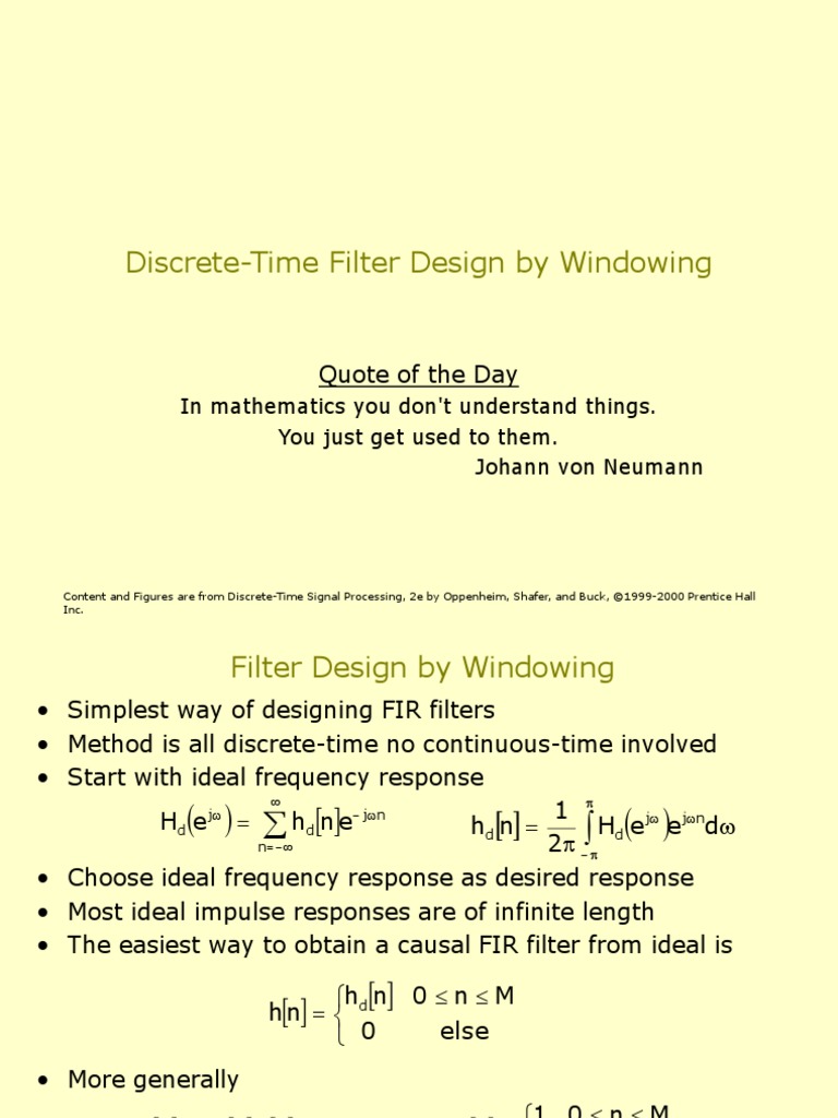 Discrete-Time Filter Design by Windowing: Quote of The Day | PDF | Digital Signal Processing ...