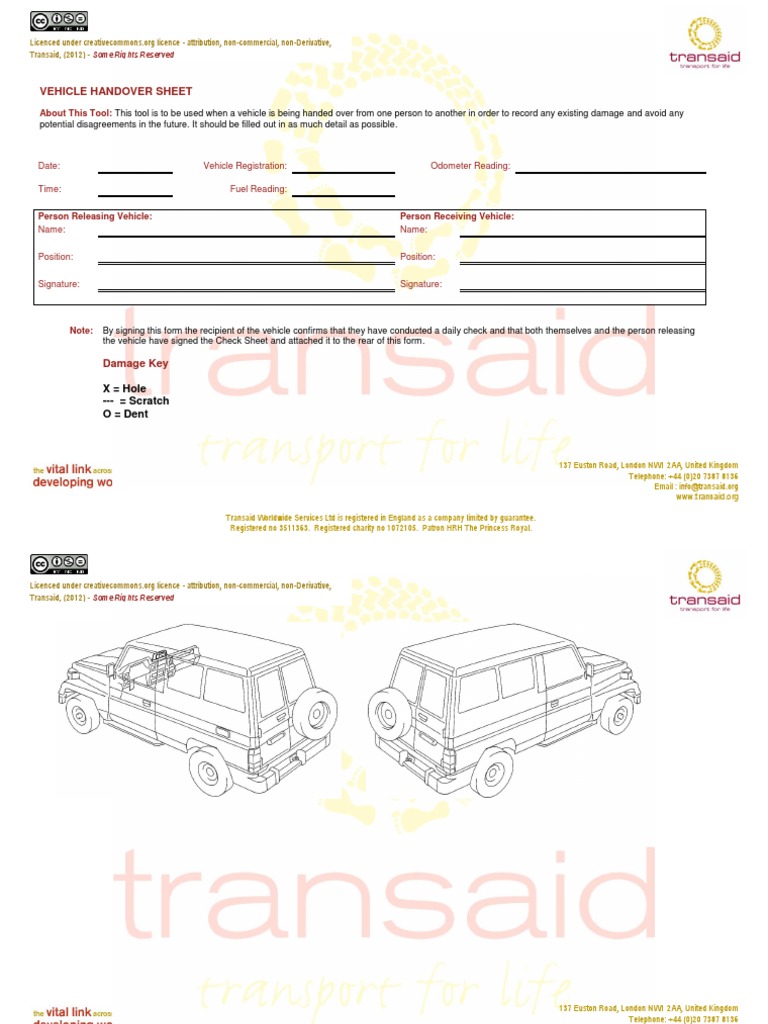 7 Vehicle Handover Sheet New | Motor Vehicle | Wheeled Vehicles | Free ...