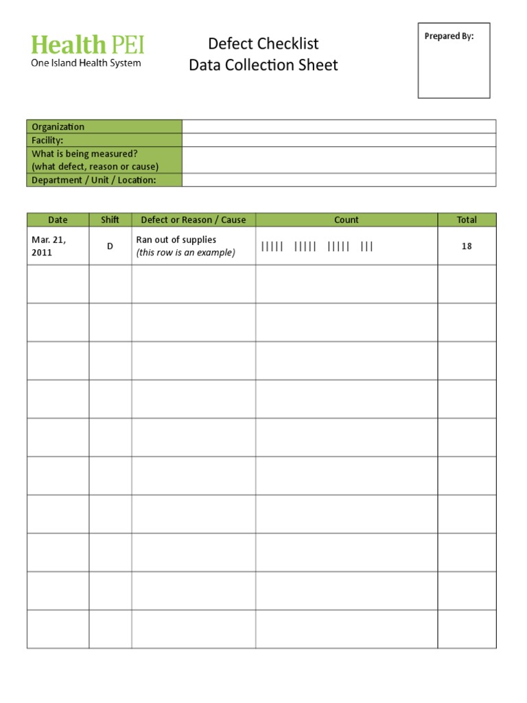 Defect Checklist Data Collection Sheet | PDF