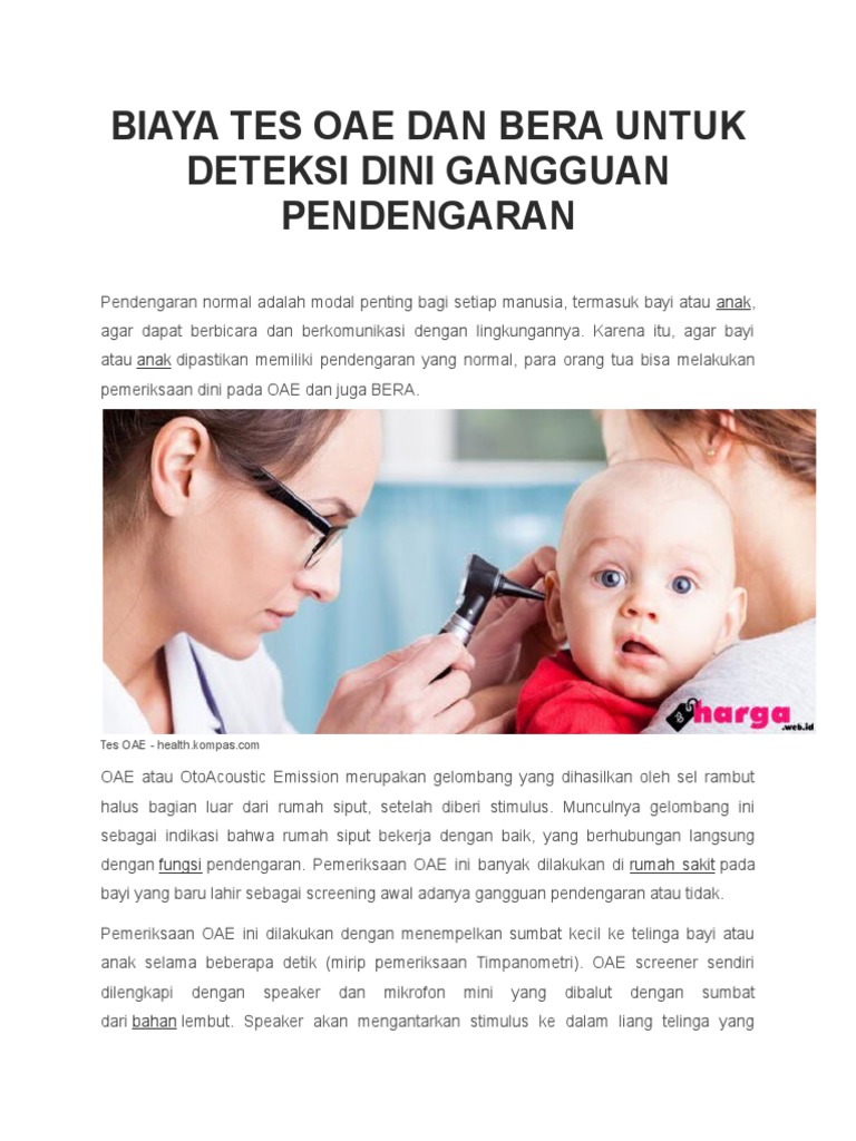 Biaya Tes Oae Dan Bera Untuk Deteksi Dini Gangguan Pendengaran | PDF Biaya Tes Oae Dan Bera Untuk Deteksi Dini Gangguan Pendengaran | PDF