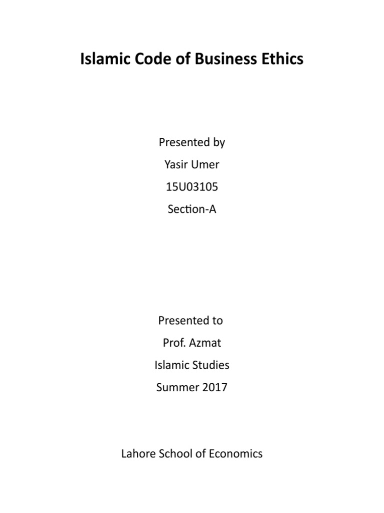 Islamic Code of Business Ethics (Report) | PDF | Muhammad | Prices