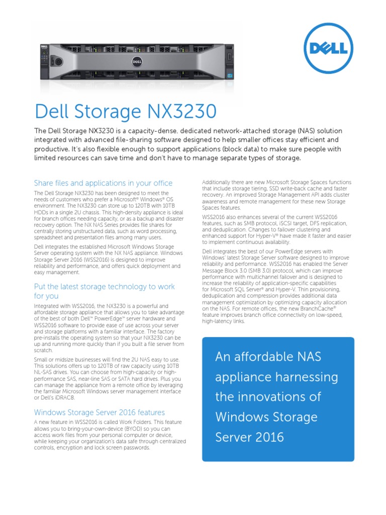 SS Dell Storage NX3230 020915 | PDF | Hard Disk Drive | Hyper V