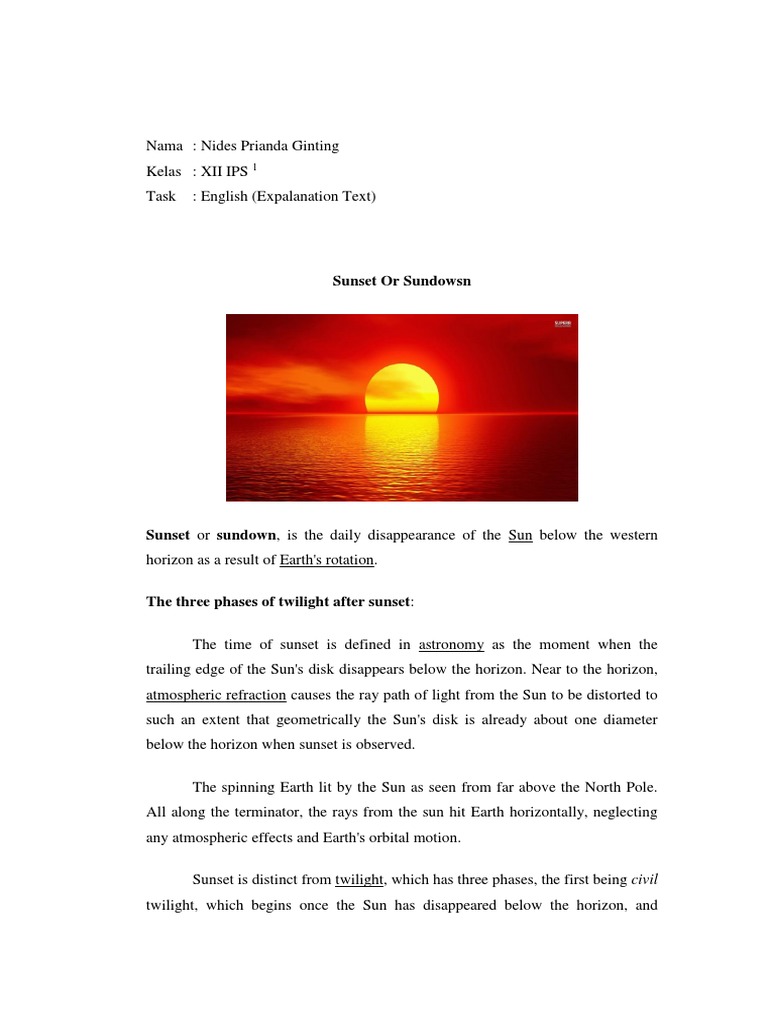 Explanation Text Sun Set | PDF | Sunset | Twilight