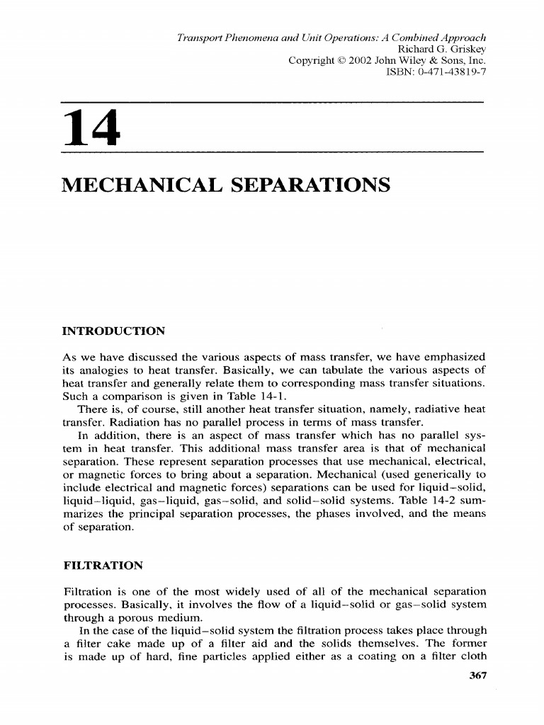 MECHANICAL SEPARATIONS Transport Phenomena and Unit Operations A Combined Approach-Richard G ...
