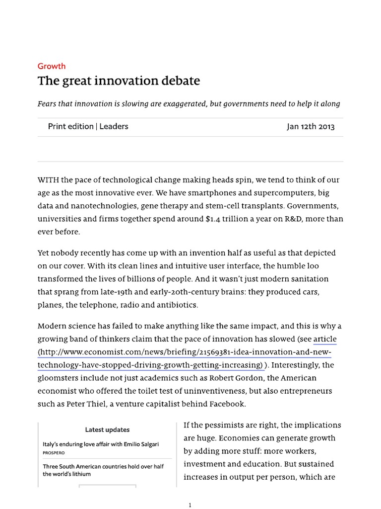 The Economist - The Great Innovation Debate | PDF