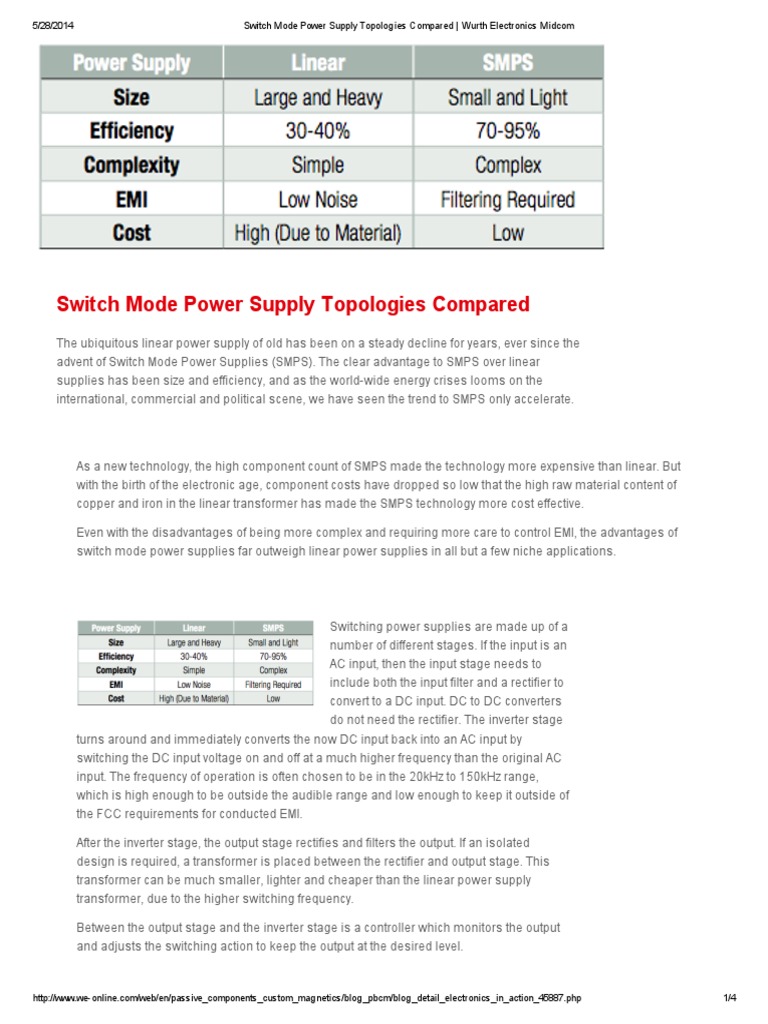 Switch Mode Power Supply Topologies Compared - Wurth Electronics Midcom | PDF | Power Supply ...