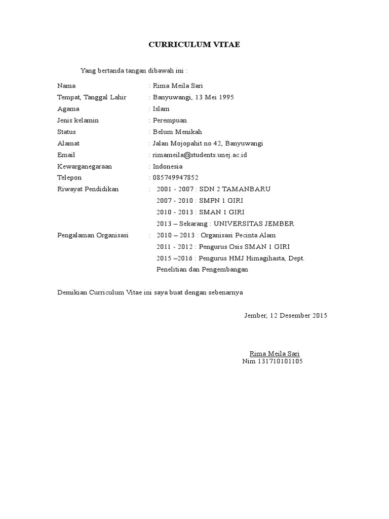 CV Rima Meila Sari | PDF