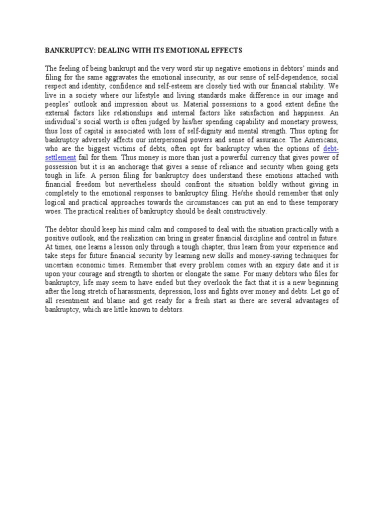 Bankruptcy: Dealing With Its Emotional Effects | PDF | Bankruptcy | Debt
