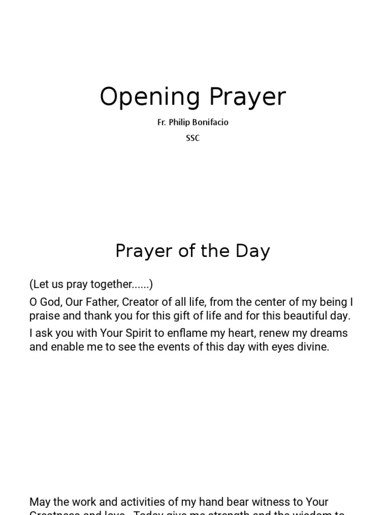 Opening Prayer: Fr. Philip Bonifacio SSC | PDF | Wellness | Religion ...