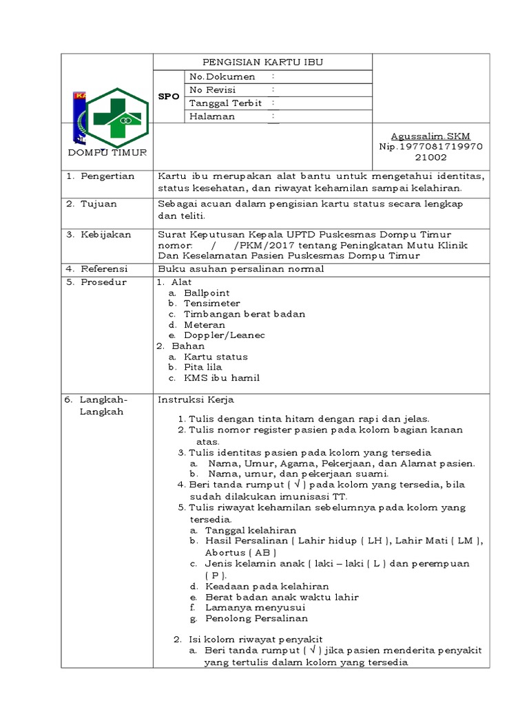 Panduan Pengisian Kartu Ibu | PDF