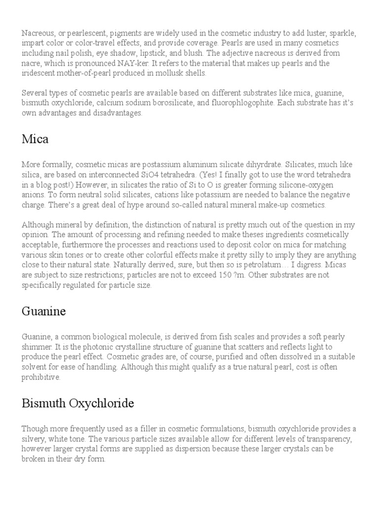 Cosmetic Pearlescent Pigments Guide | PDF | Silicate | Cosmetics