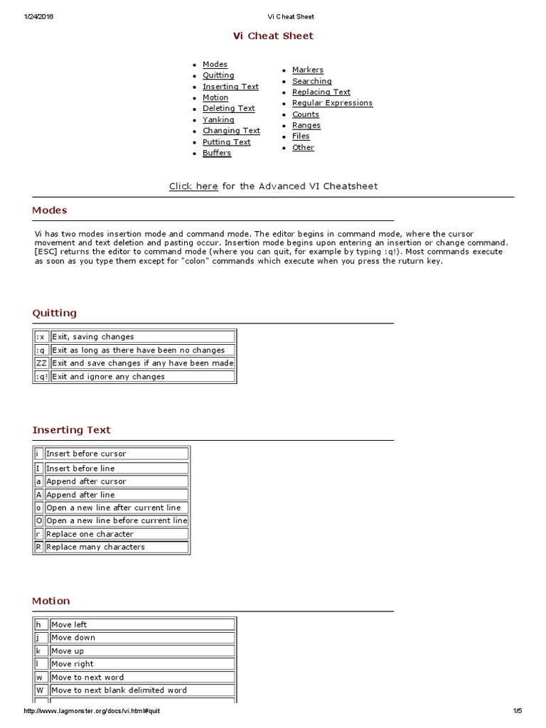Vi Cheat Sheet: Click Here For The Advanced VI Cheatsheet | Download ...