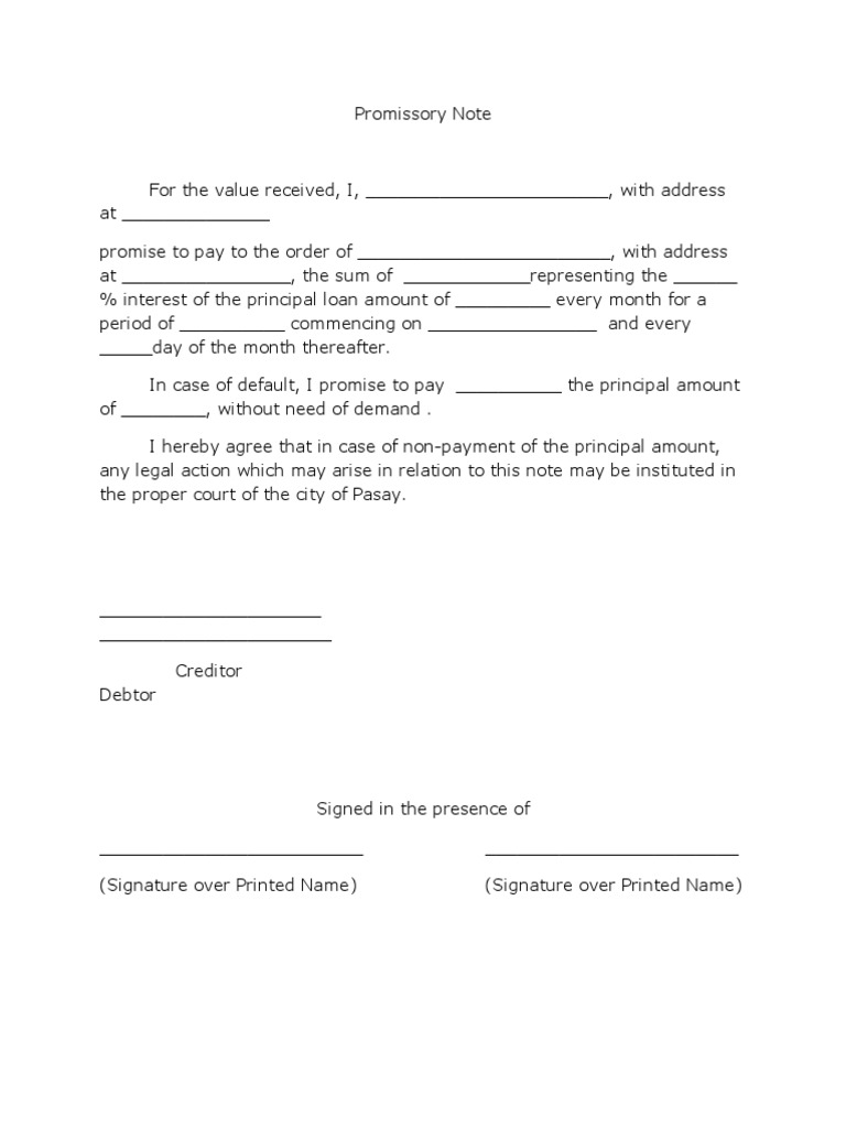 Promissory Note - Sample | PDF