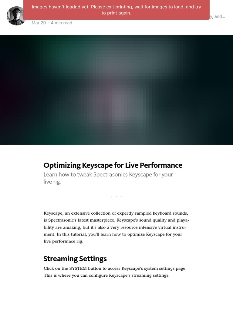 Optimizing Keyscape For Live Performance | PDF | Random Access Memory | Synthesizer