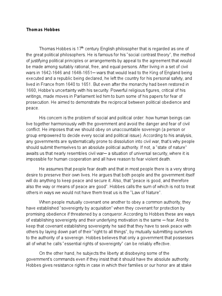 Thomas Hobbes | PDF | Sovereignty | Thomas Hobbes