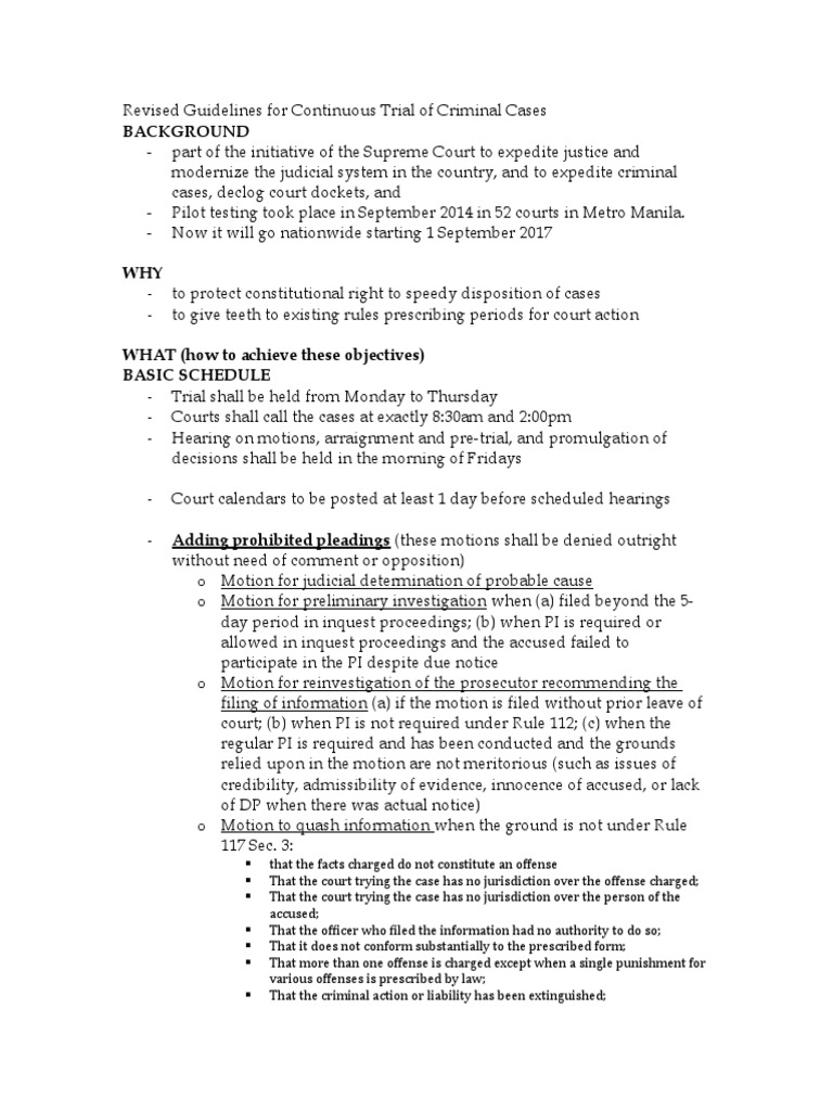 Continuous Trial Summary | PDF | Arraignment | Witness