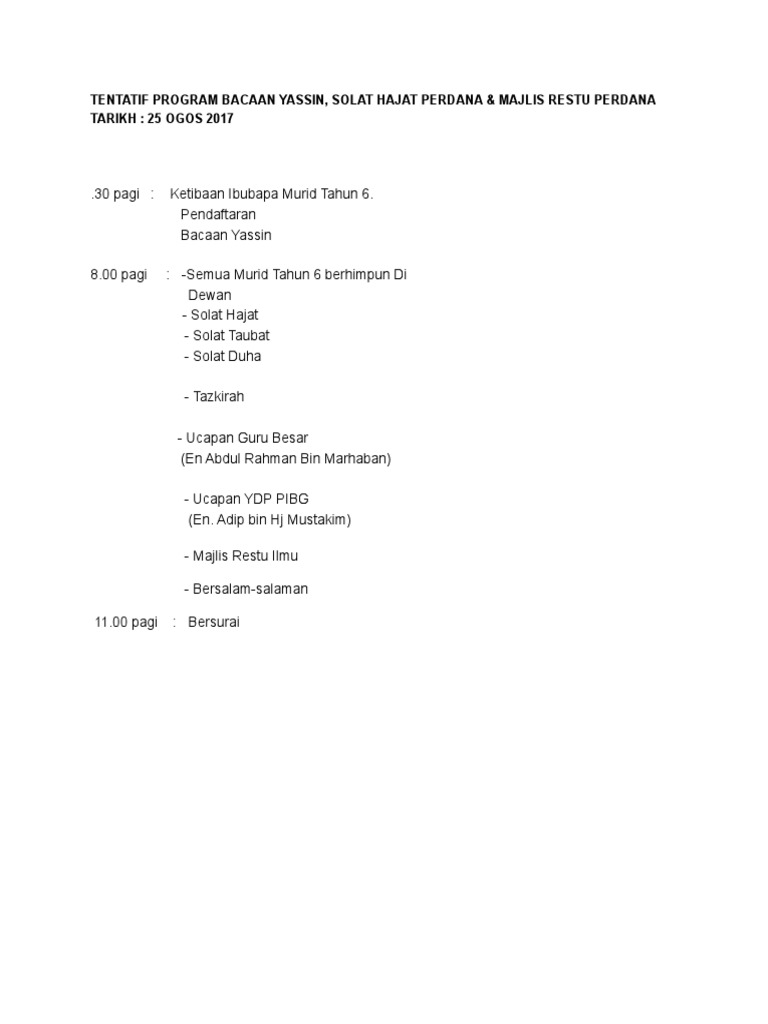 Tentatif Program Bacaan Yassin | PDF