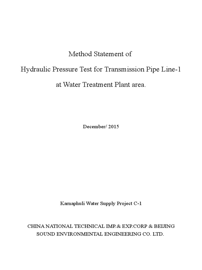 Method Statement of Hydraulic Pressure Test For Transmission Pipe Line ...