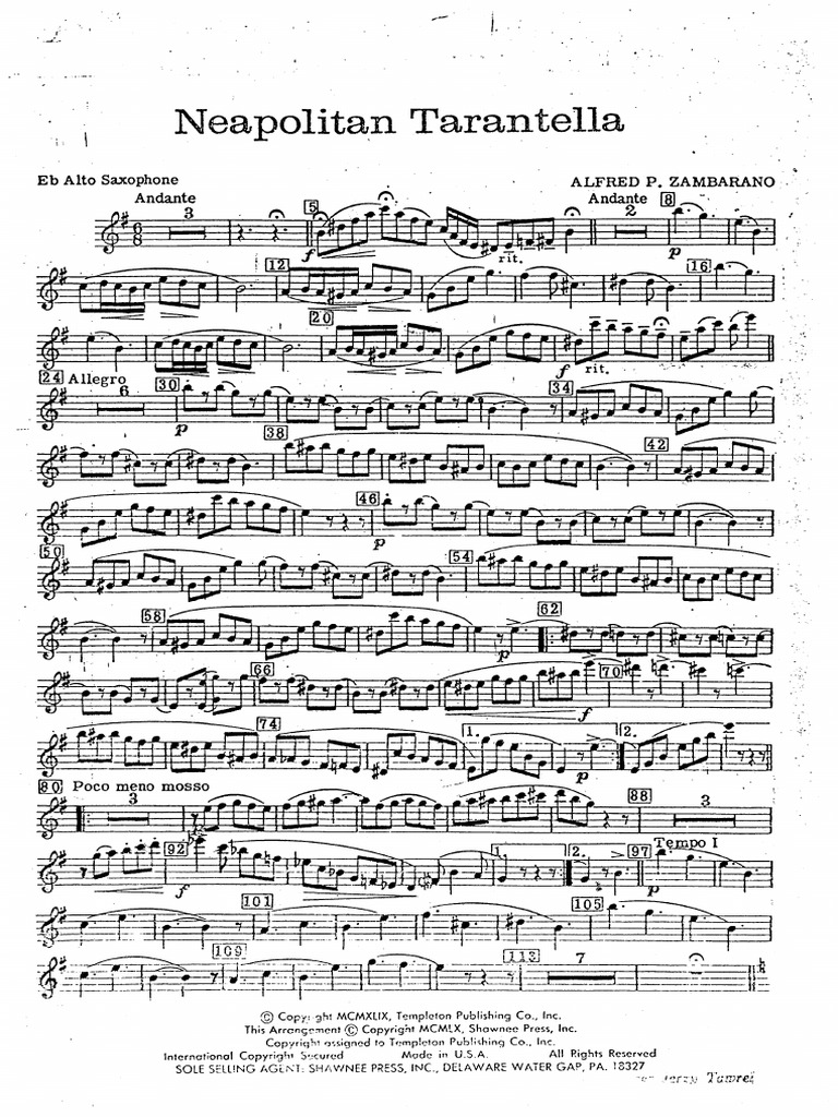 Alfred P. Zambarano - Neapolitan Tarantella (Alto Sax & Piano) | PDF ...