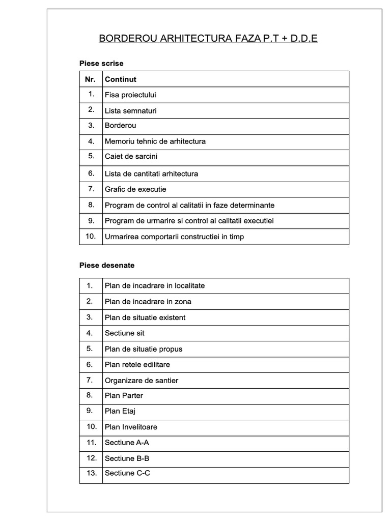 Model Borderou Arhitectura | PDF