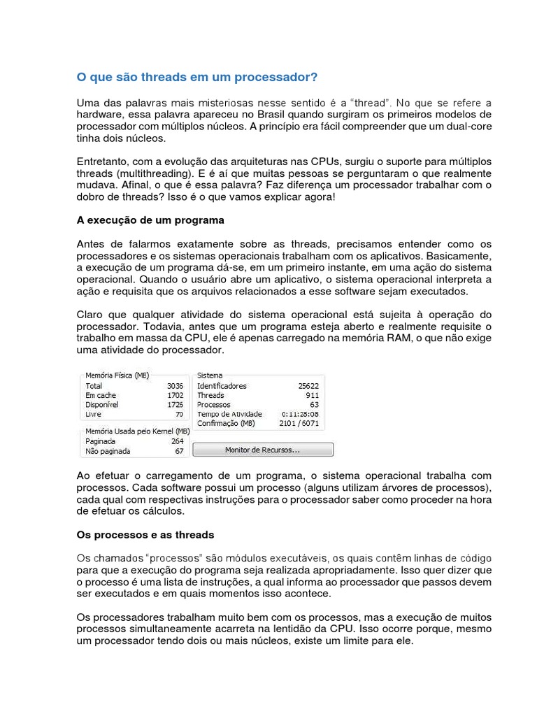 O Que São Threads em Um Processador | PDF | Thread (informática ...