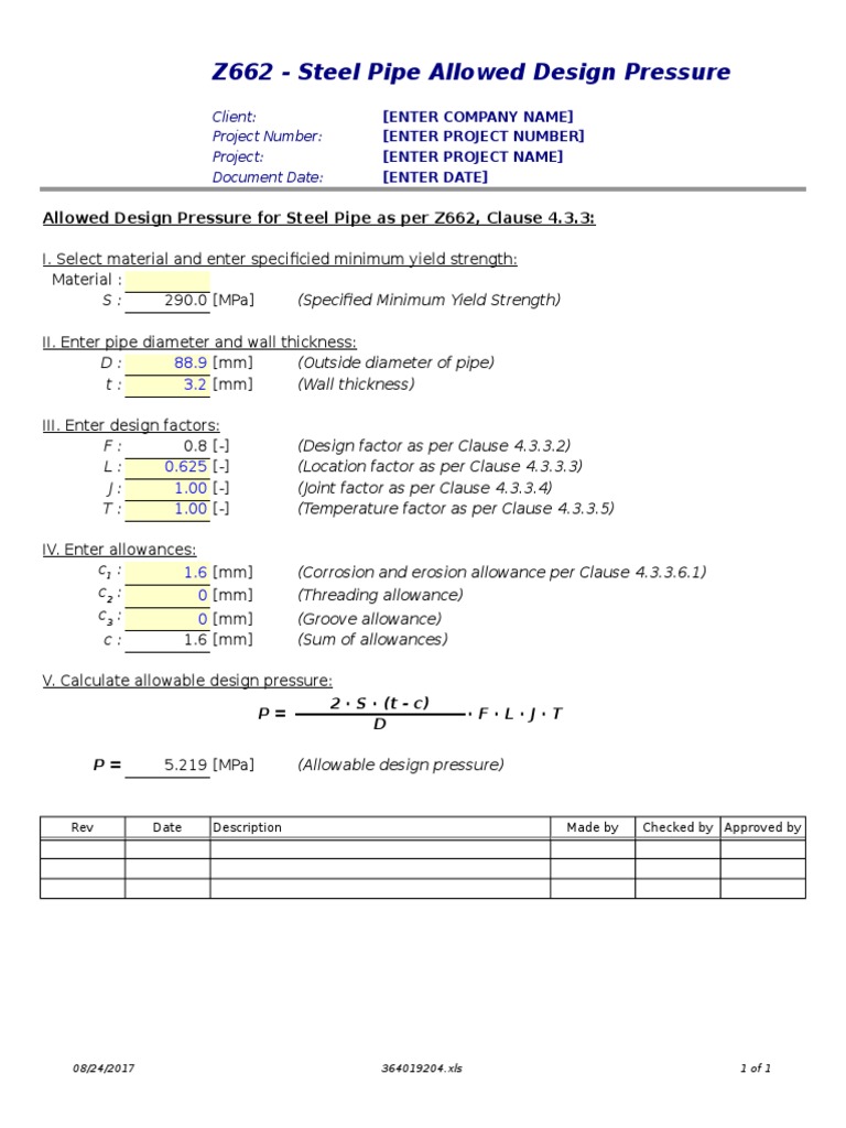 Z662 Pipe Design Press Calc | PDF