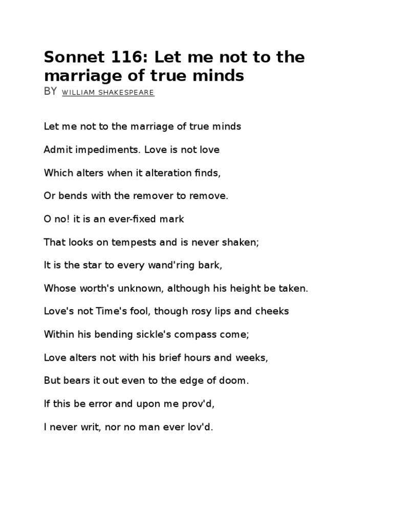 Sonnet 116: Let Me Not To The Marriage of True Minds: William ...