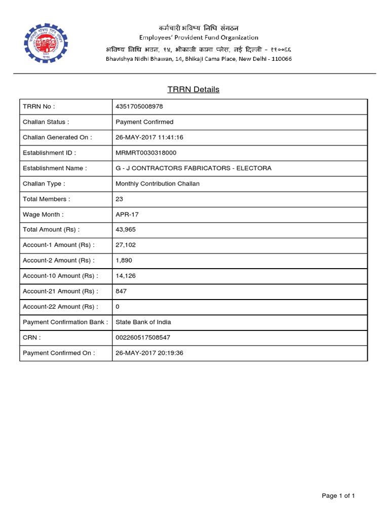 EPF Paid Challan Apr'17 IOCL Vadinar