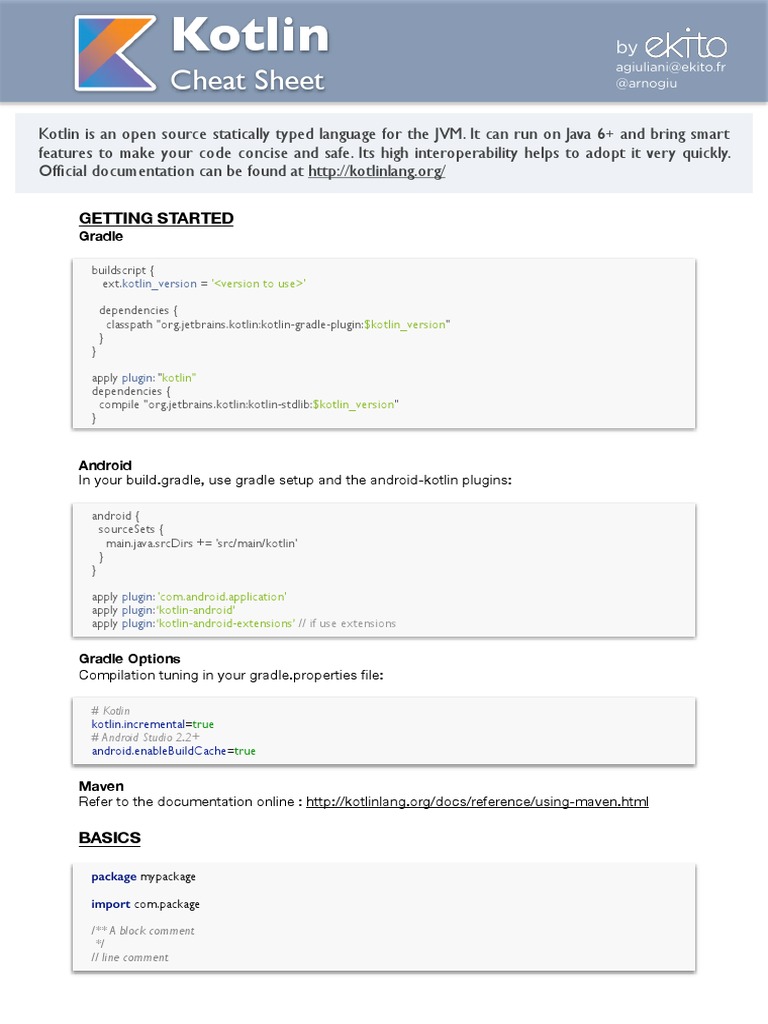Kotlin Cheat Sheet 1p - by Ekito 1.2 | PDF | Constructor (Object ... Kotlin Cheat Sheet 1p - by Ekito 1.2 | PDF | Constructor (Object ...